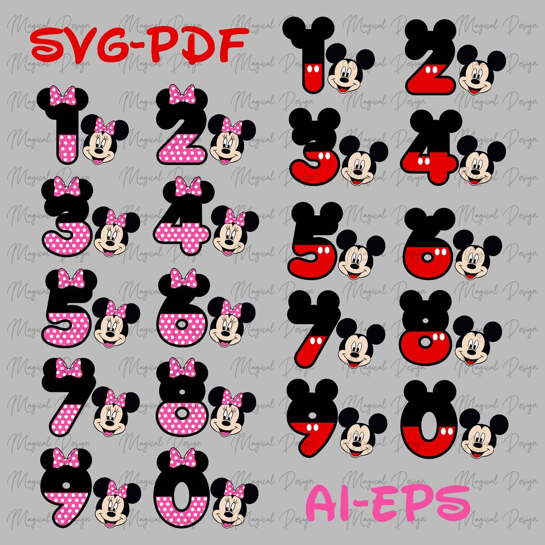 10 Mickey Minnie Number Font Svg, Bundle Layered Item, Mickey Numbers ...