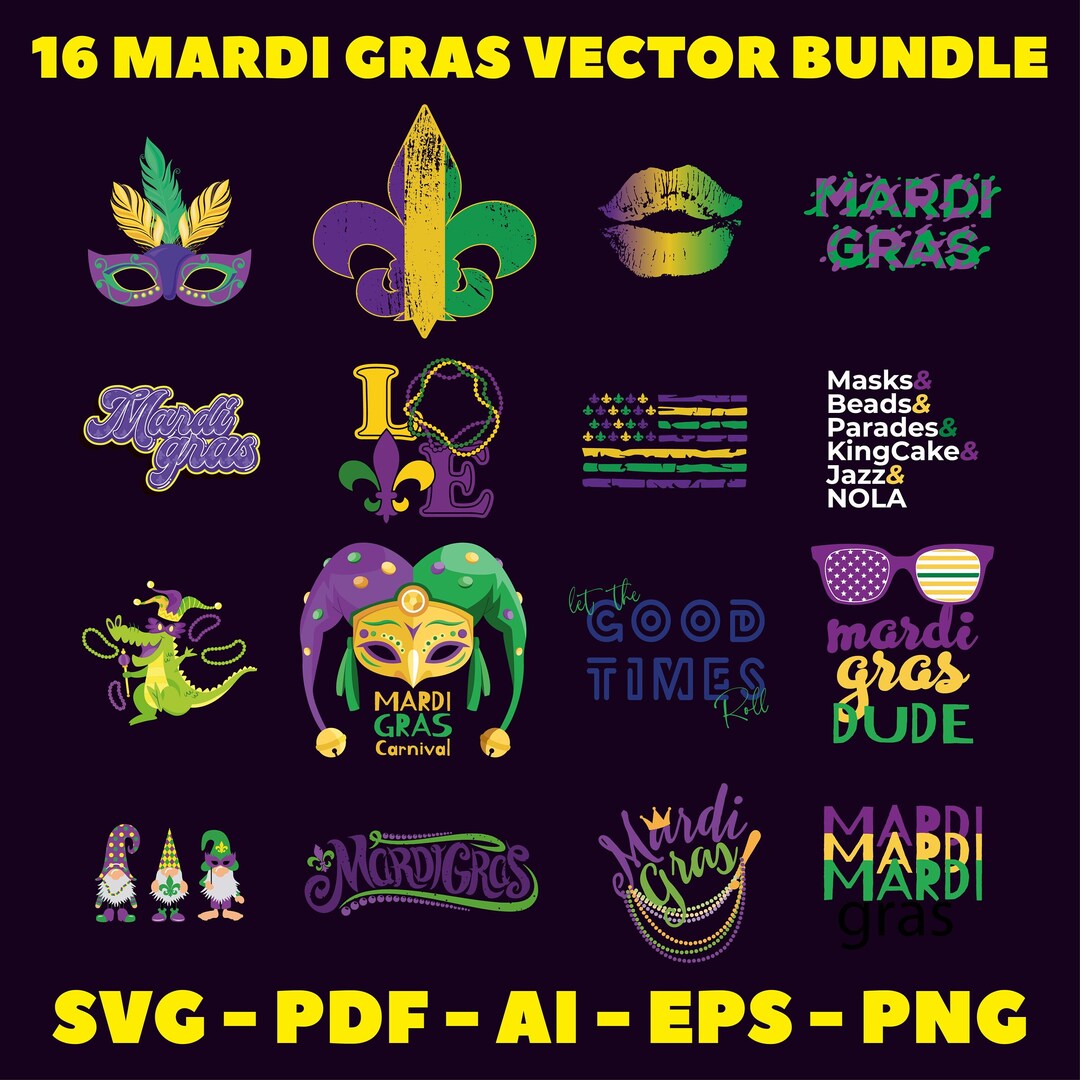 Mardi Gras Bundle, Mardi Gras Vector Files, Mardi Gras Sublimation ...