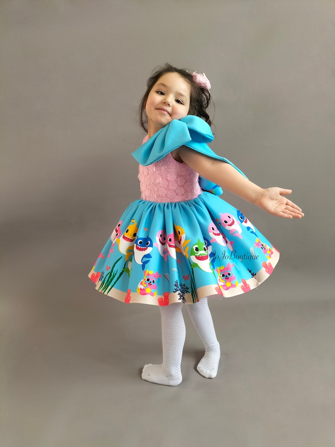 Pink Flower Tutu Dress Toddler Baby Shark Birthday Outfit Girl Party ...