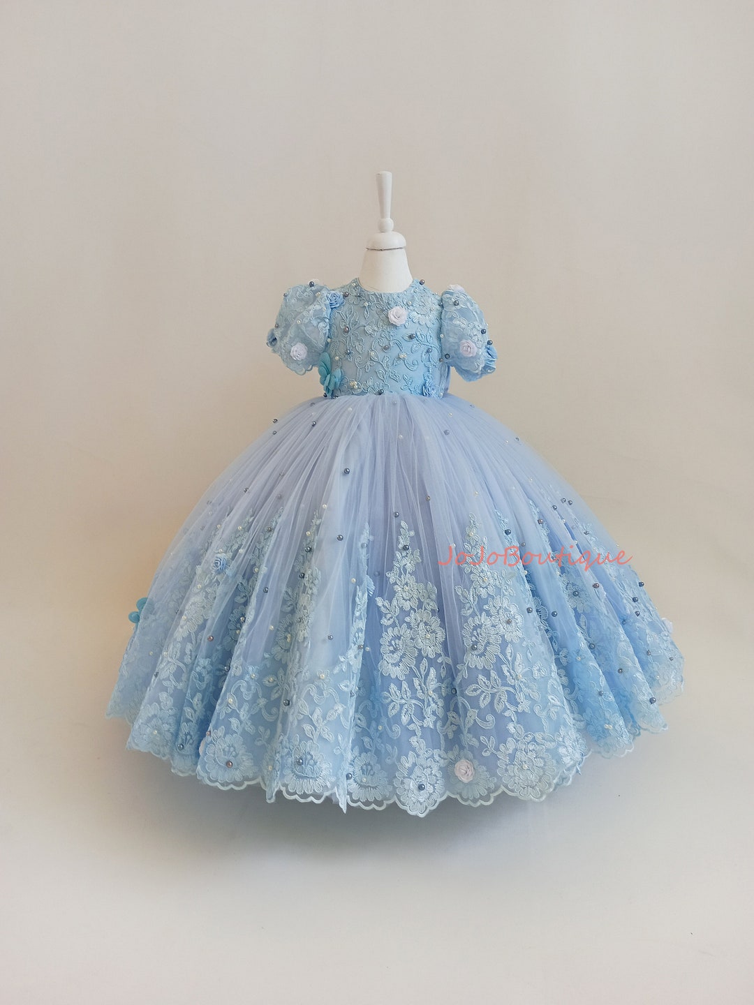 Flower Girl Dress, Blue Princess Dress for Toddler, Kids Ball Gown ...
