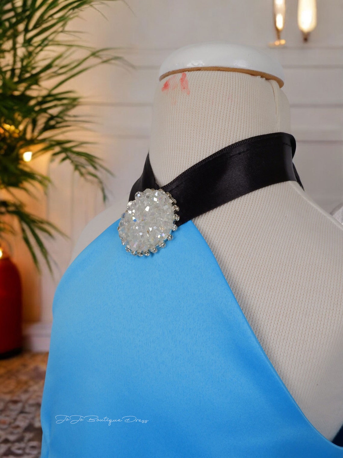 Handmade Betty Flintstone Costume, Blue Satin Dress, Hair Accessory ...
