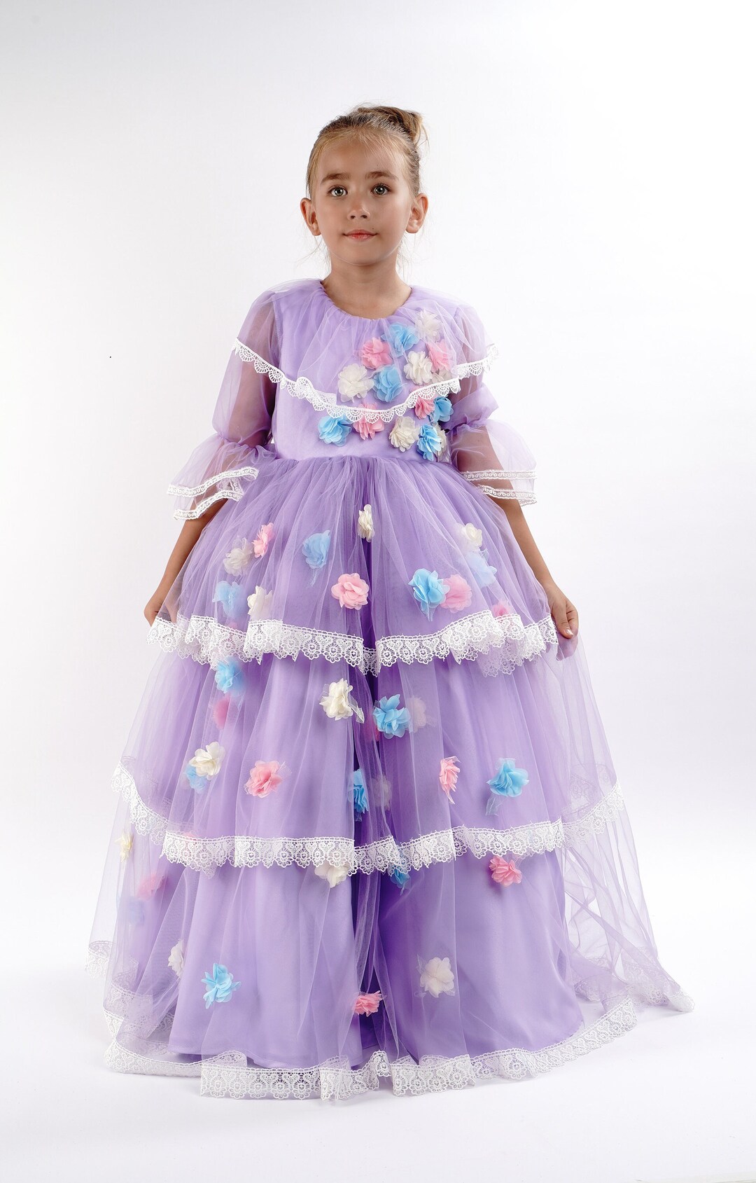 Isabella Inspired Floral Tulle Dress, Lavender Princess Gown, Birthday ...