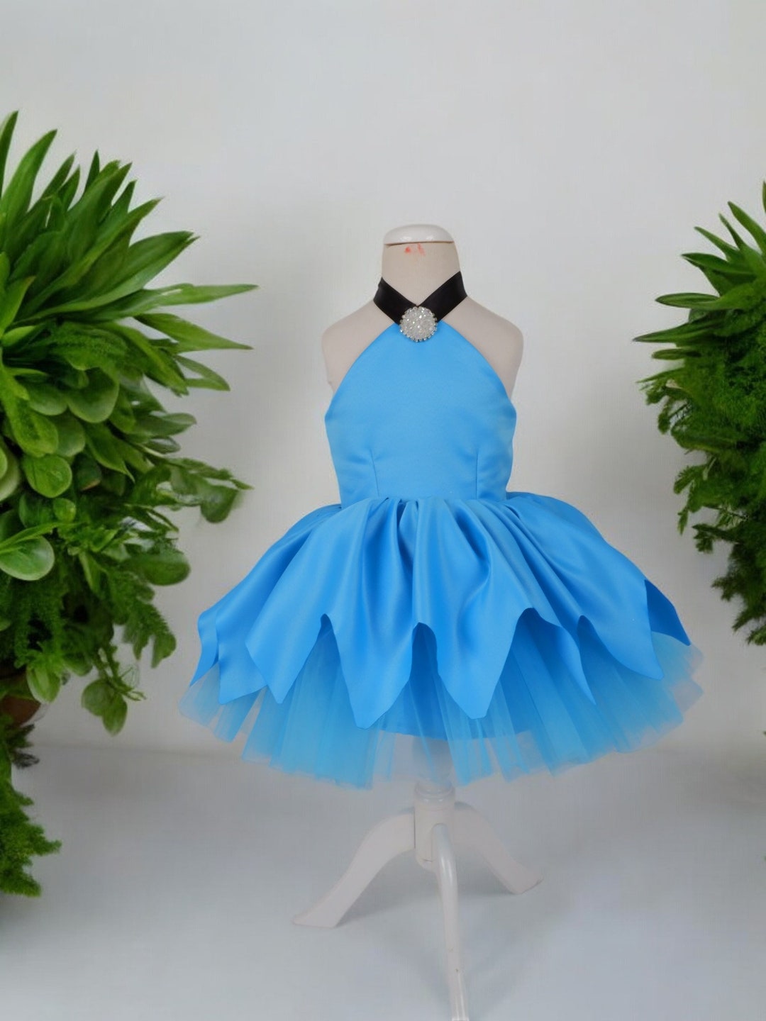 Handmade Betty Flintstone Costume, Blue Satin Dress, Hair Accessory ...