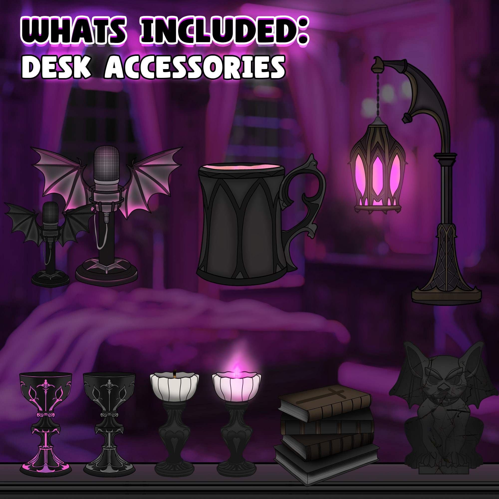 Gothic Vampire Vtuber Setup Assets, Vtuber Desk Chair, Vtuber Bundle ...