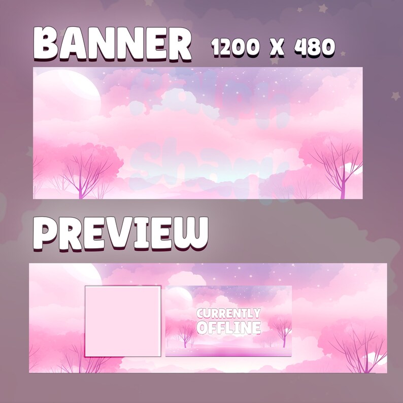 Pink Blossom Sky Twitch Banner & X3 BRB Screen, Offline Screen and ...