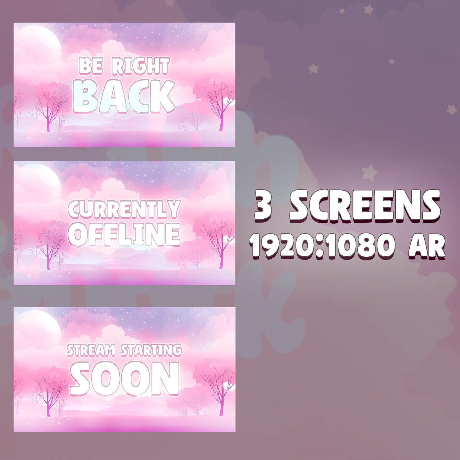 Pink Blossom Sky Twitch Banner & X3 BRB Screen, Offline Screen and ...