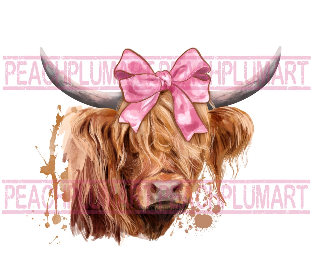 Coquette Highland Cow Png, Watercolor Highland Cow Png Sublimation ...