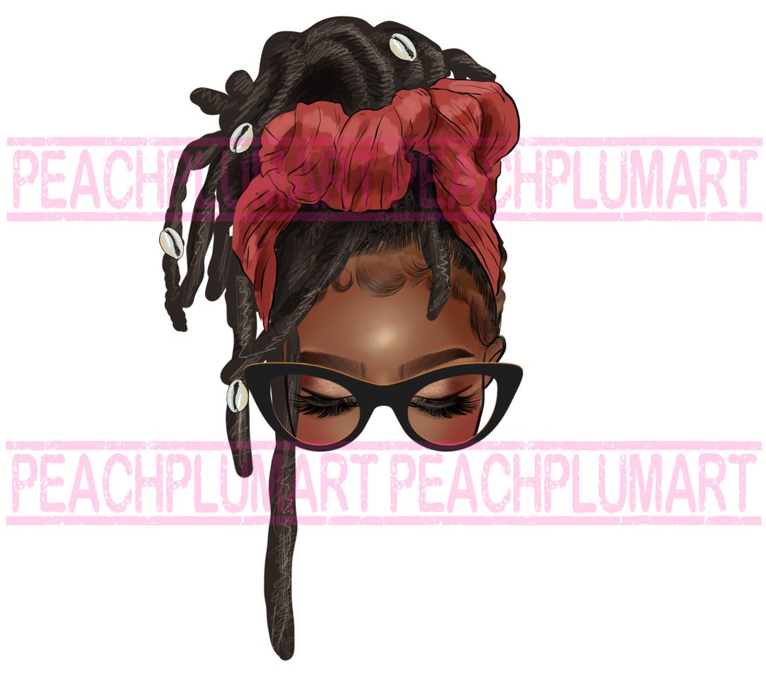Afro Messy Bun With Locs Png, Afro American Loc Bun Png, Black Woman ...