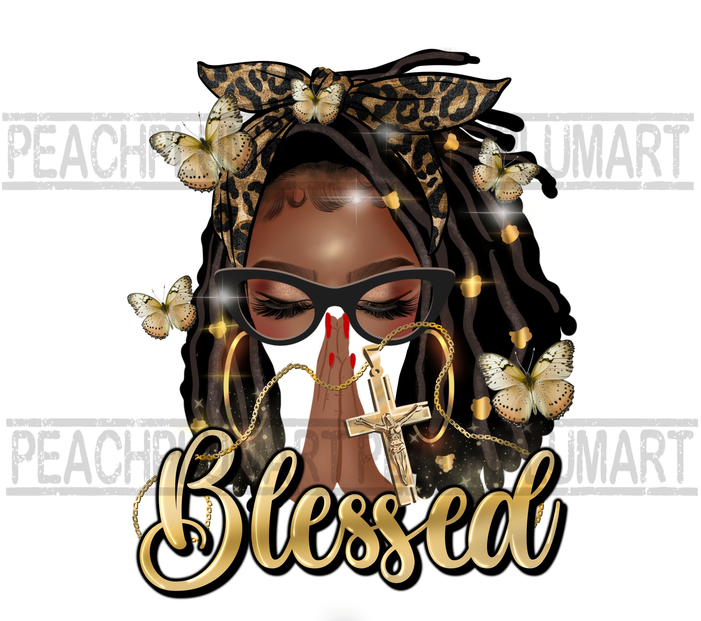 Blessed Black Woman Png, Blessed Afro Messy Bun With Dreads, Praying ...