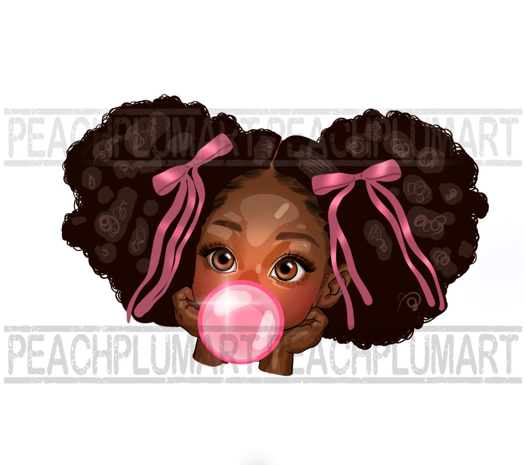 Peeking Black Girl Blowing Bubble Gum PNG, Cute Peekaboo African ...