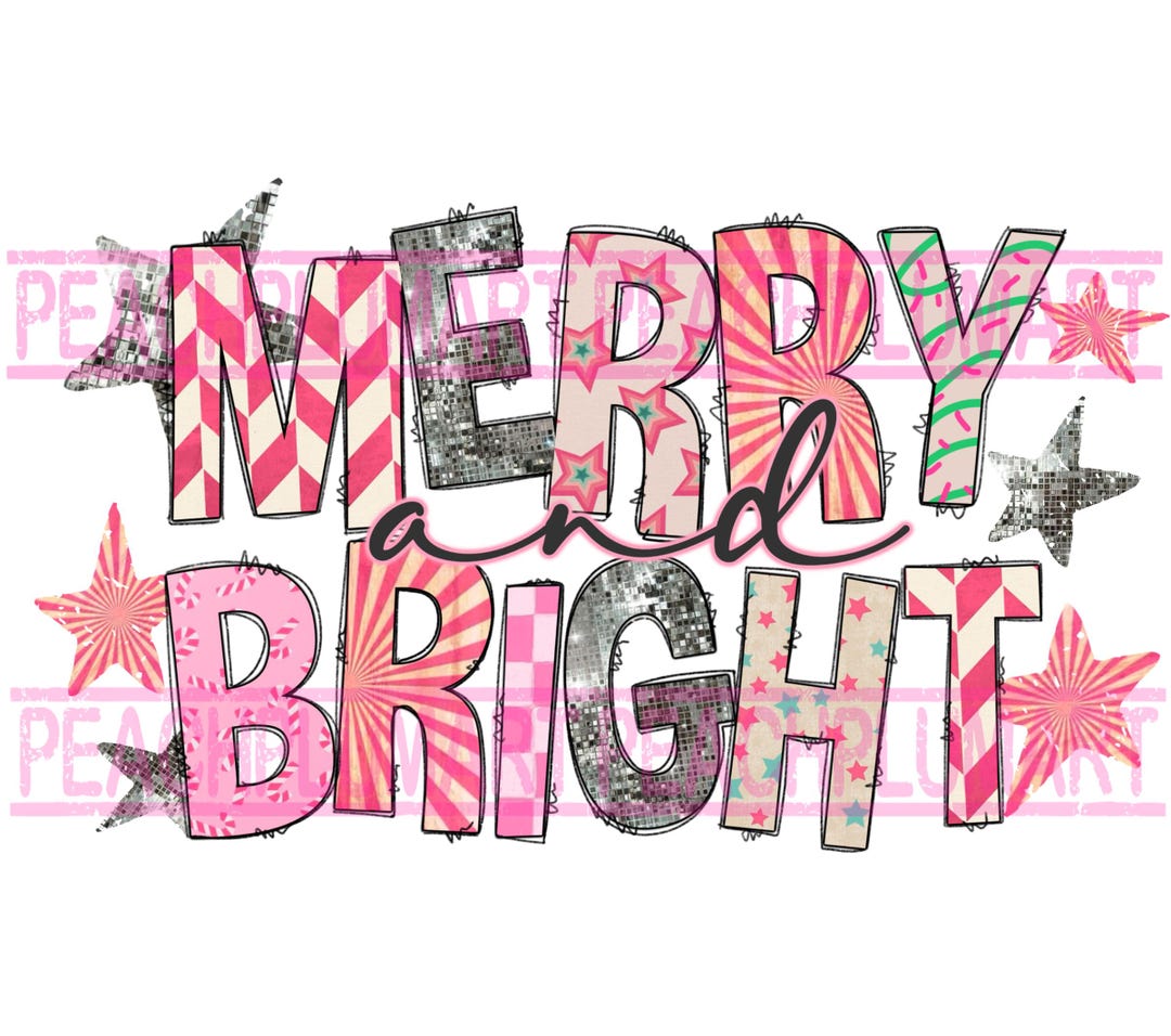 Merry and Bright Png, Pink Christmas Sublimation, Mery and Bright ...