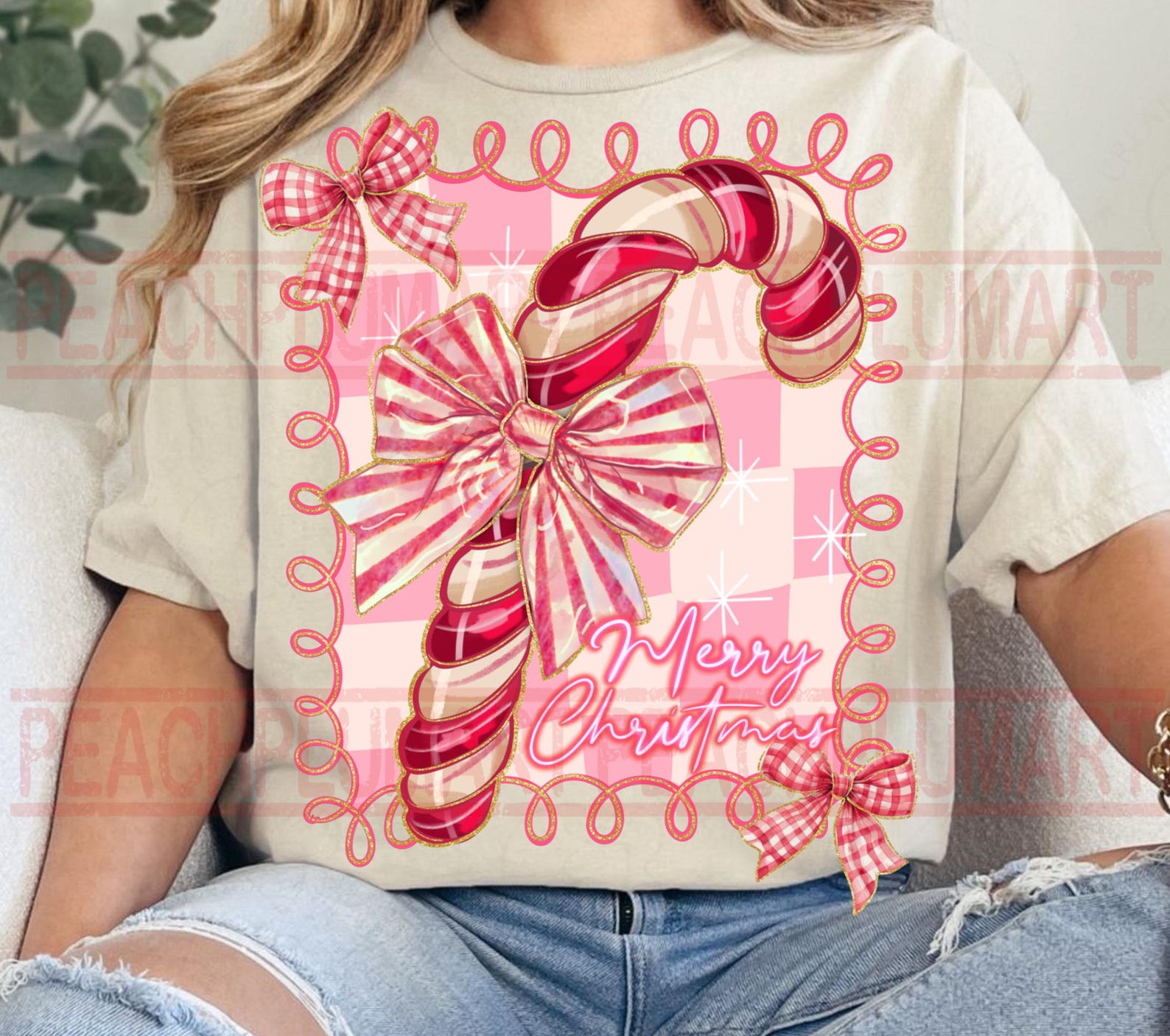 Preppy Candy Cane Png,prepy Merry Christmas Png,checkered Merry ...
