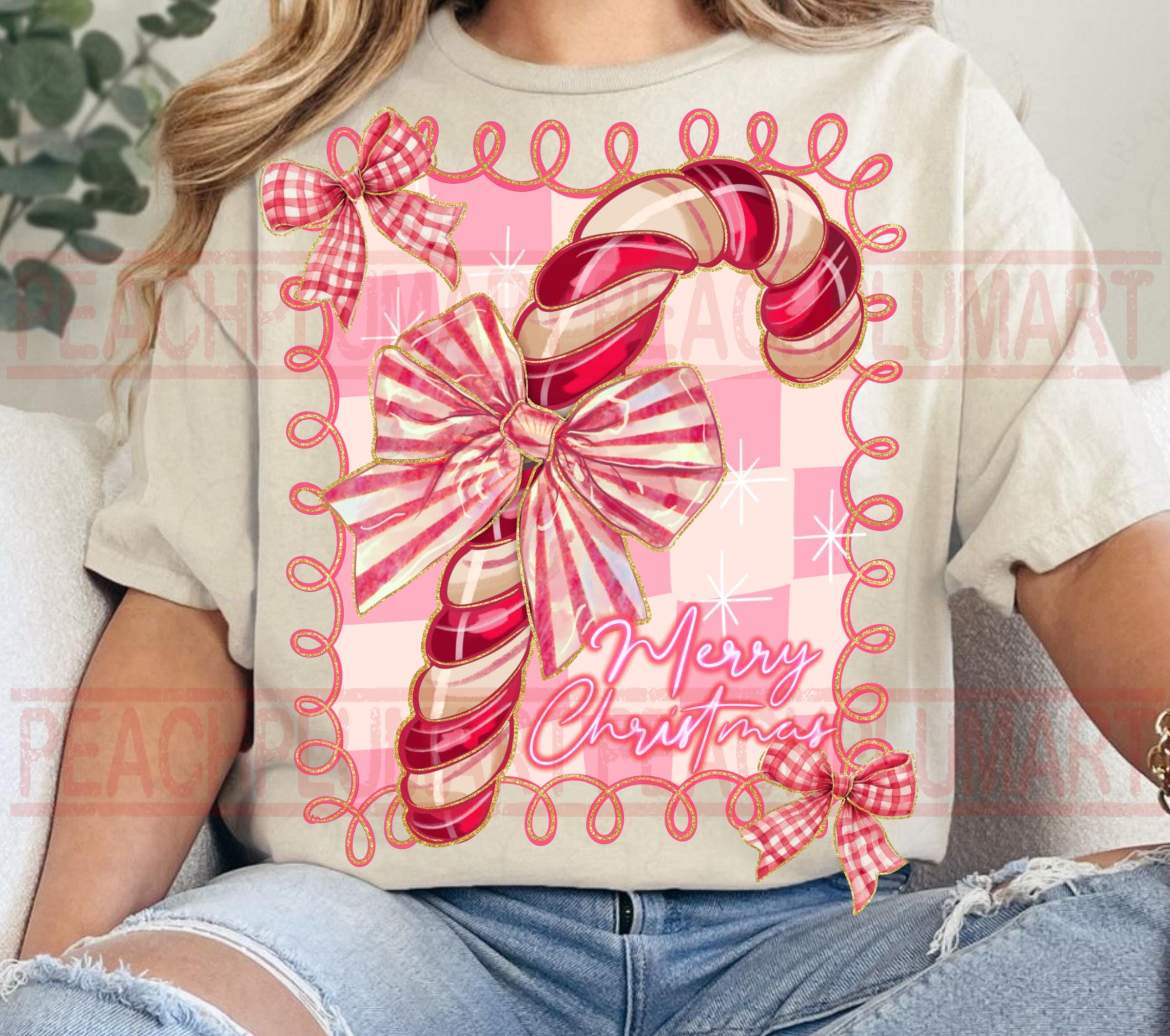 Preppy Candy Cane Png,prepy Merry Christmas Png,checkered Merry ...