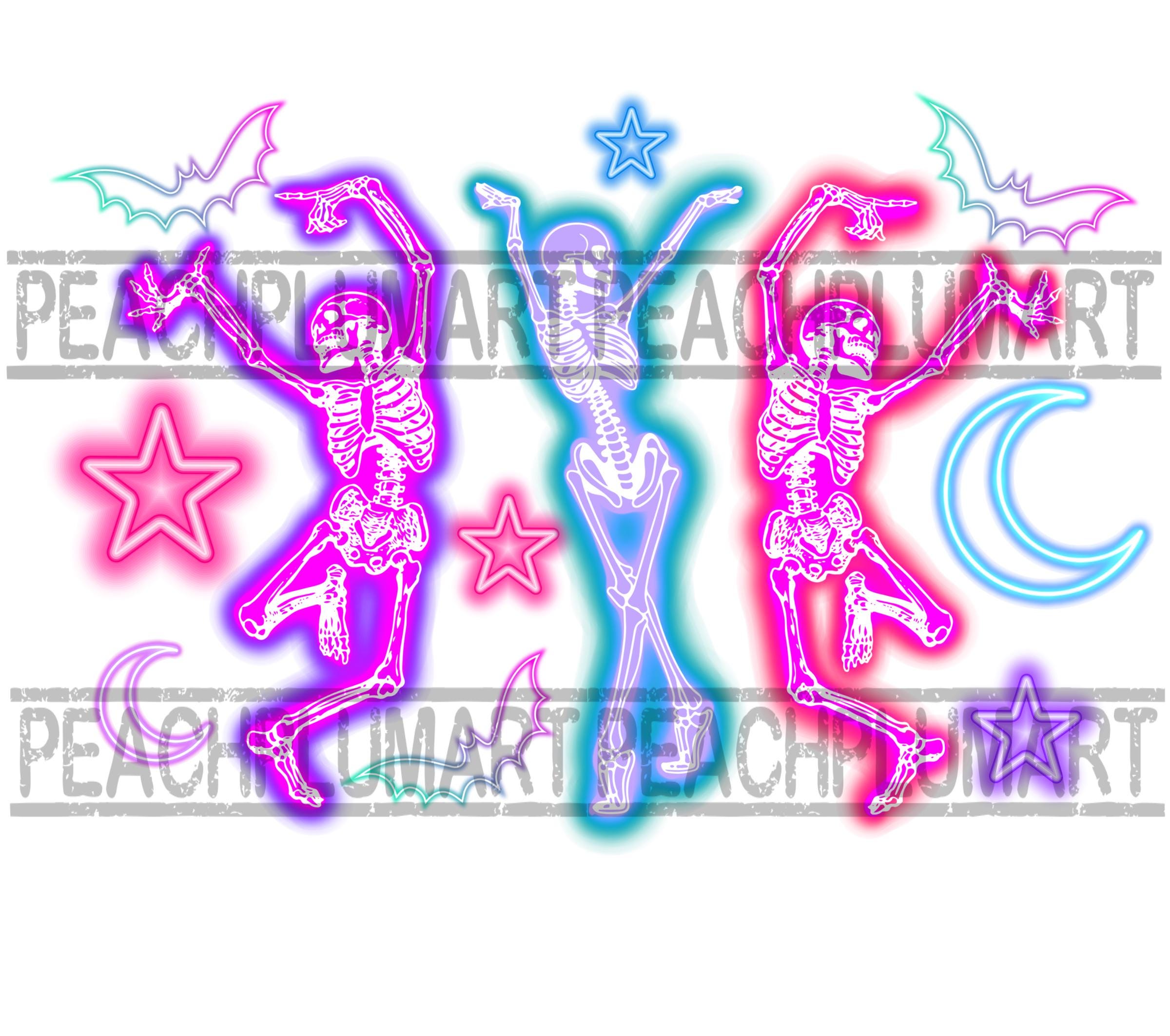 Dancing Skeletons Png, Neon Skeletons Png, Dancing Halloween Skeletons ...
