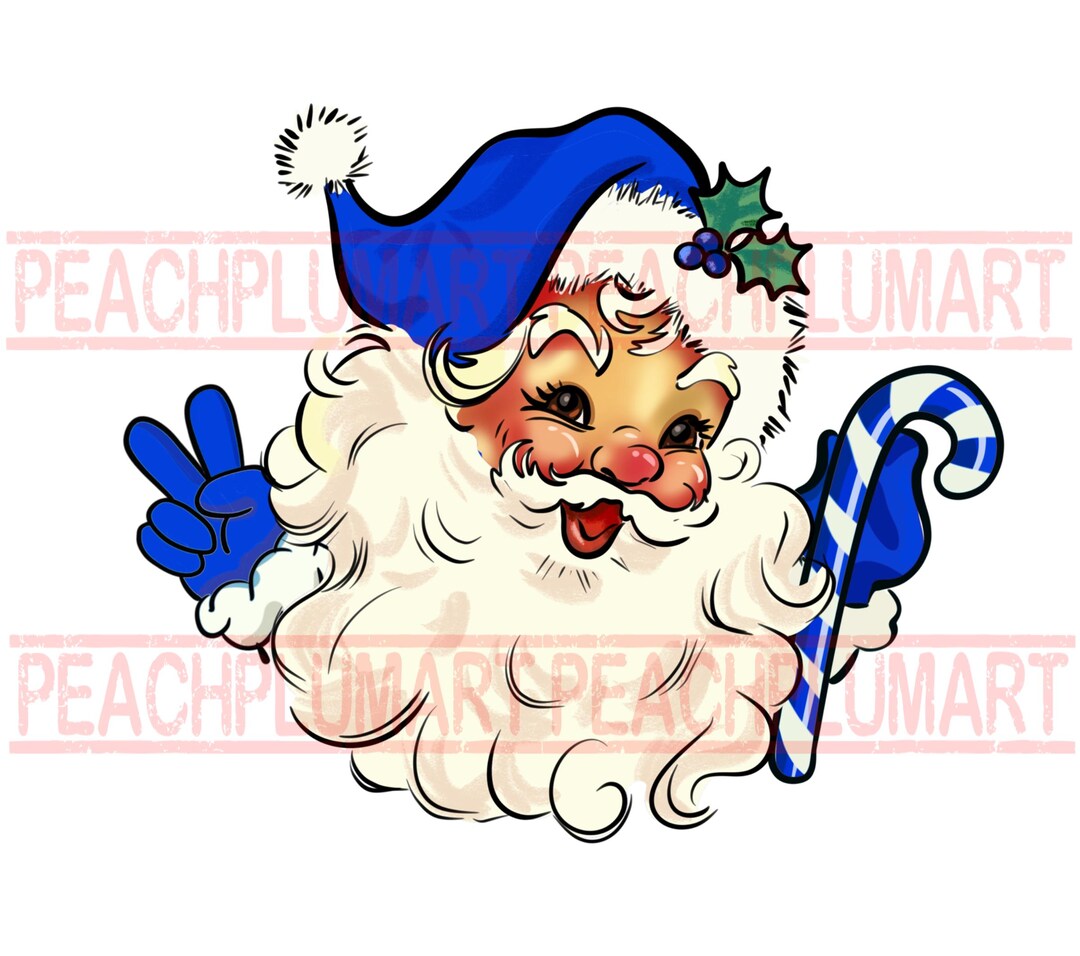Retro Santa Royal Blue Christmas Clipart PNG Download, Vintage ...