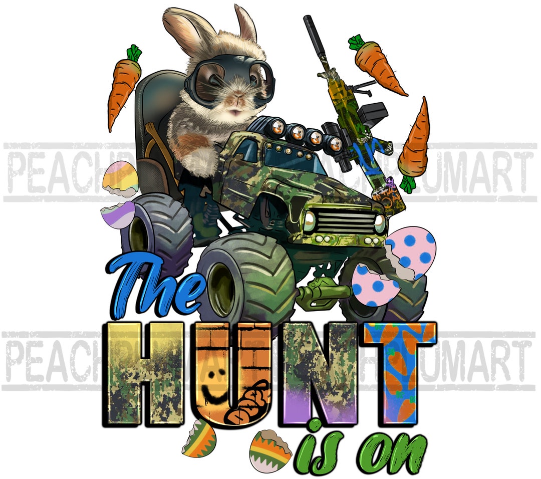 The Hunt is on Png, Cute Bunny Riding Monster Truck Png, Easter Monster ...