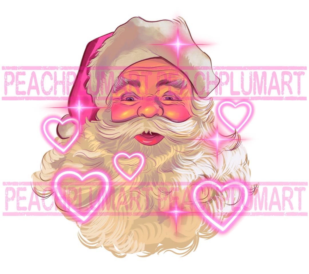 Pink Santa Claus Png, Y2K Santa Claus Png, Pink Santa Claus With Hearts ...