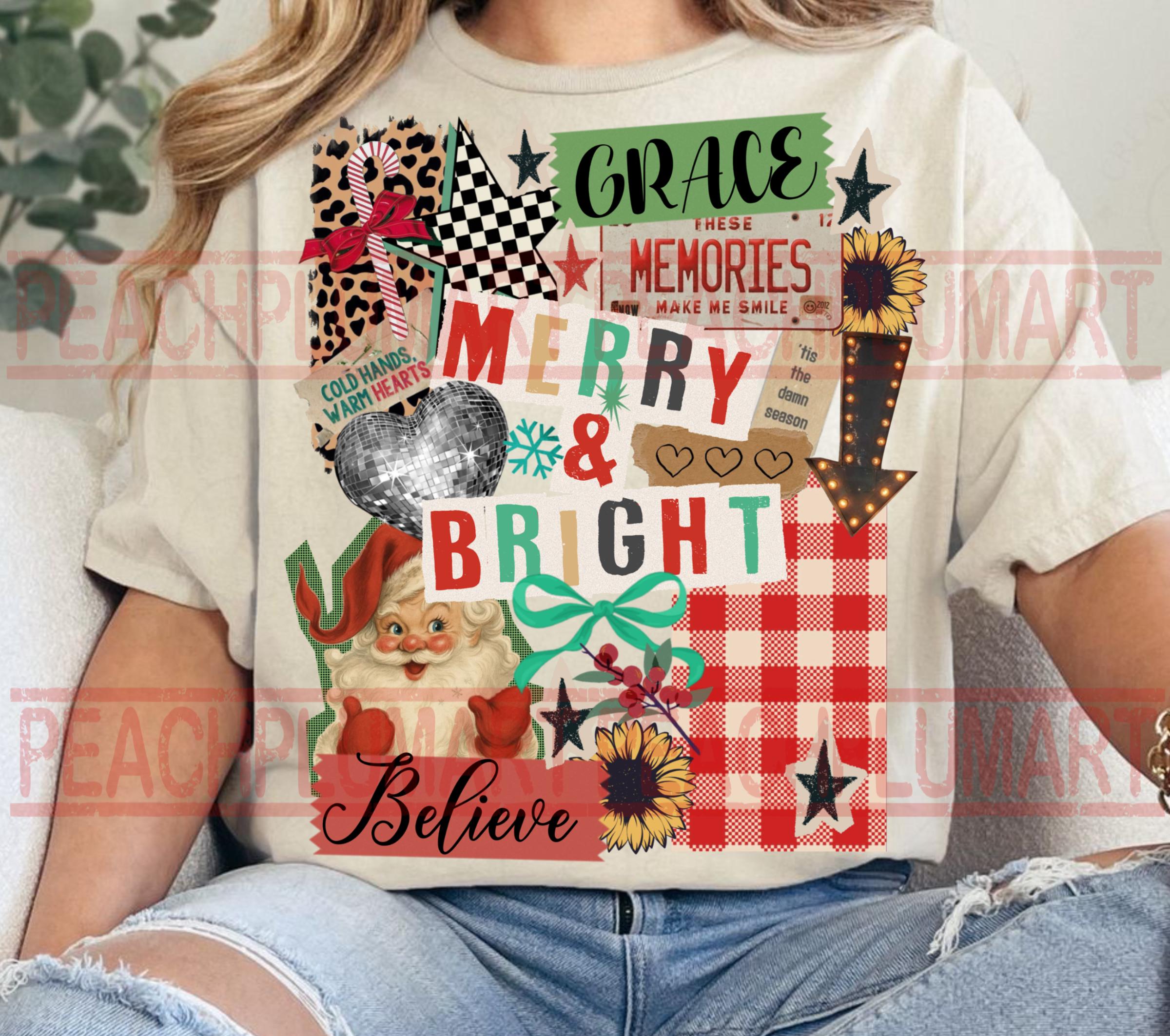 Merry and Bright Png, Christmas Collage Png, Retro Christmas Collage ...