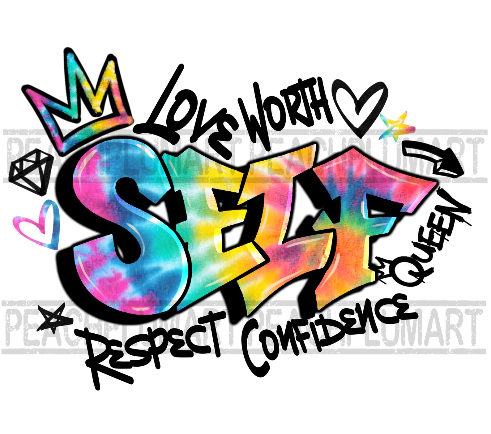 Self Love Tie Dye Png, Self Worth Png, Self Confidence Png, Self ...