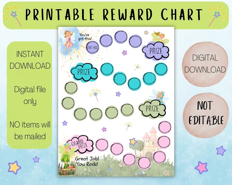 Printable Fairy Rewards Chart, Fairy Rewards Chart, Printable Reward ...