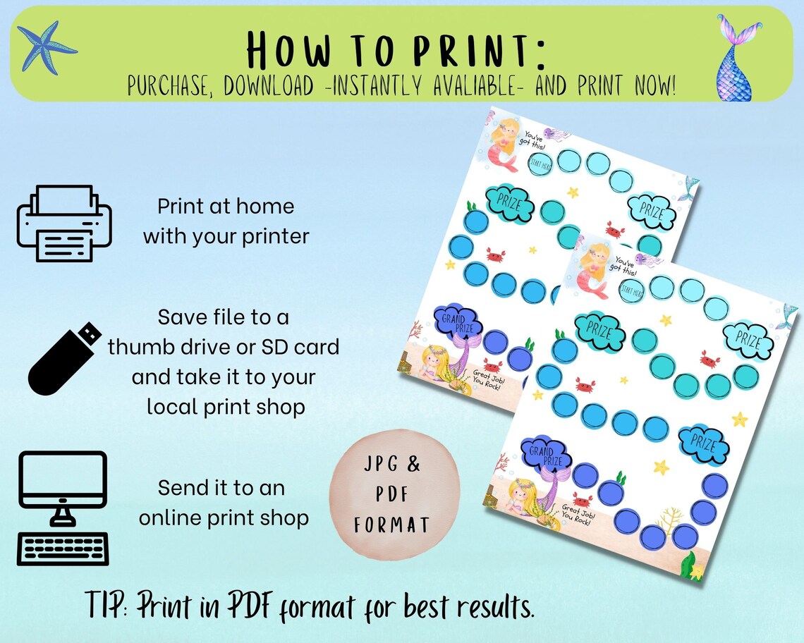 Mermaid Rewards Chart, Printable Rewards Chart, Printable Mermaid ...