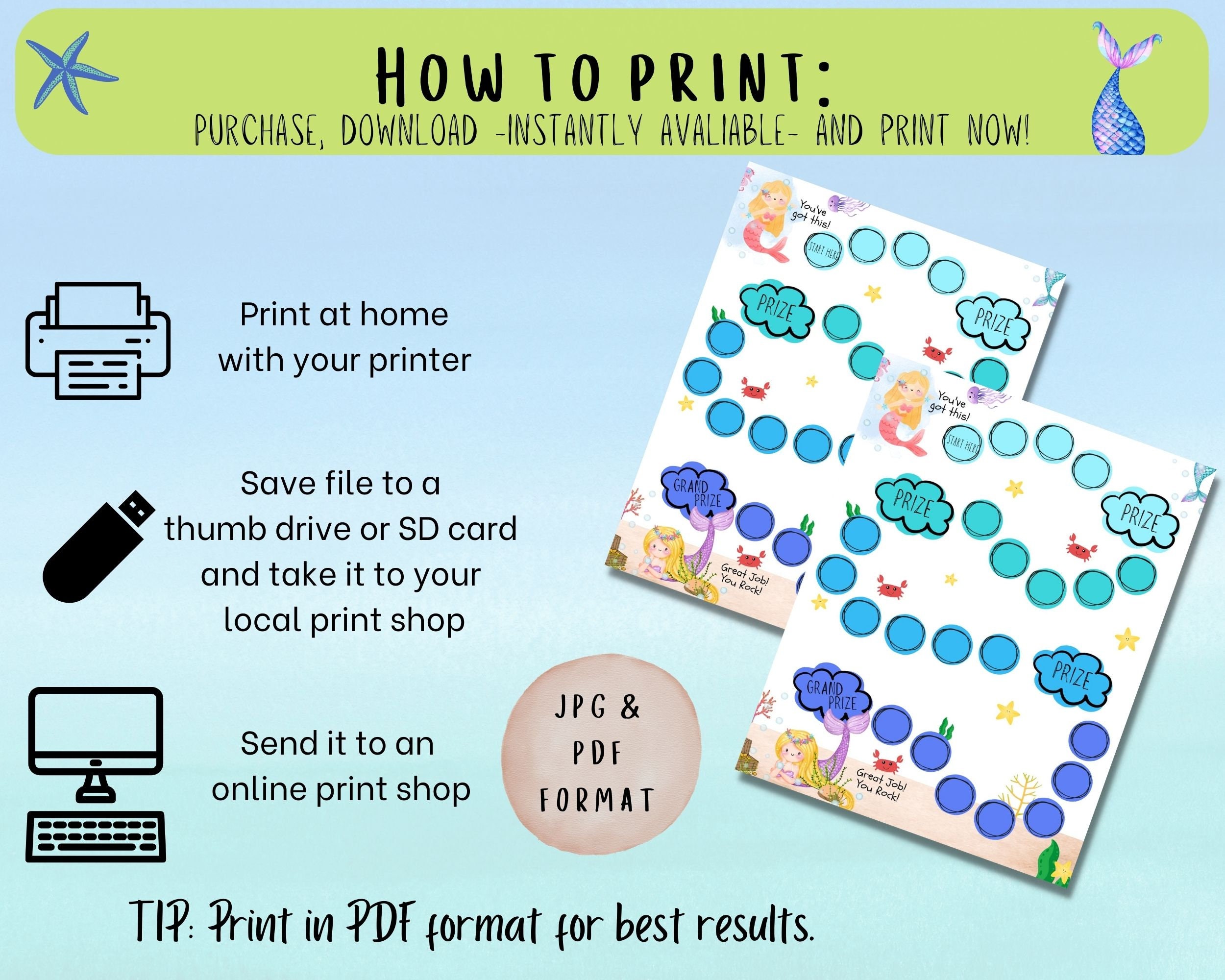 Mermaid Rewards Chart, Printable Rewards Chart, Printable Mermaid ...