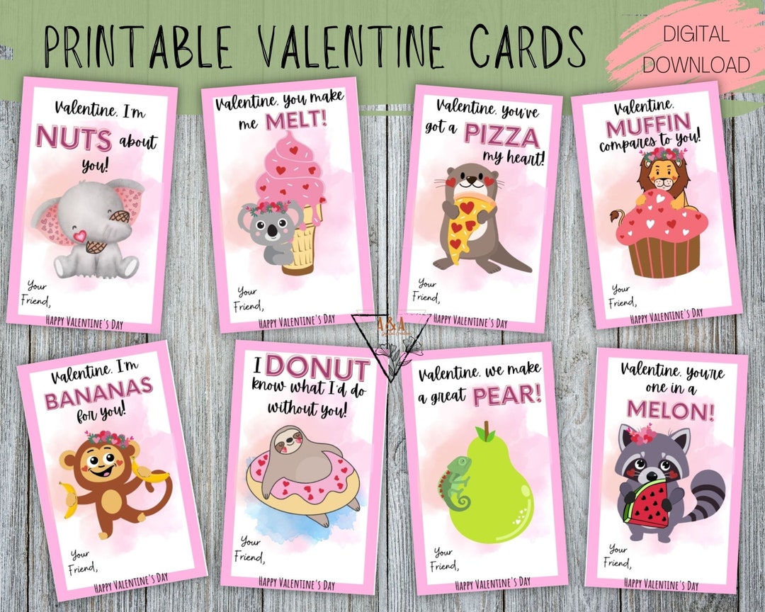Printable Food Valentine Cards, Printable Valentine Cards, Kids ...