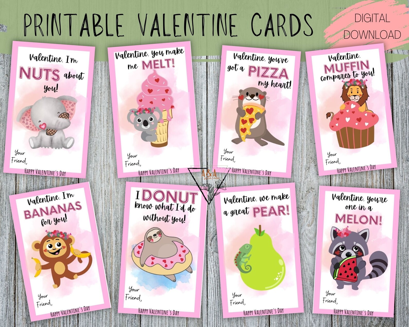 Printable Food Valentine Cards, Printable Valentine Cards, Kids ...