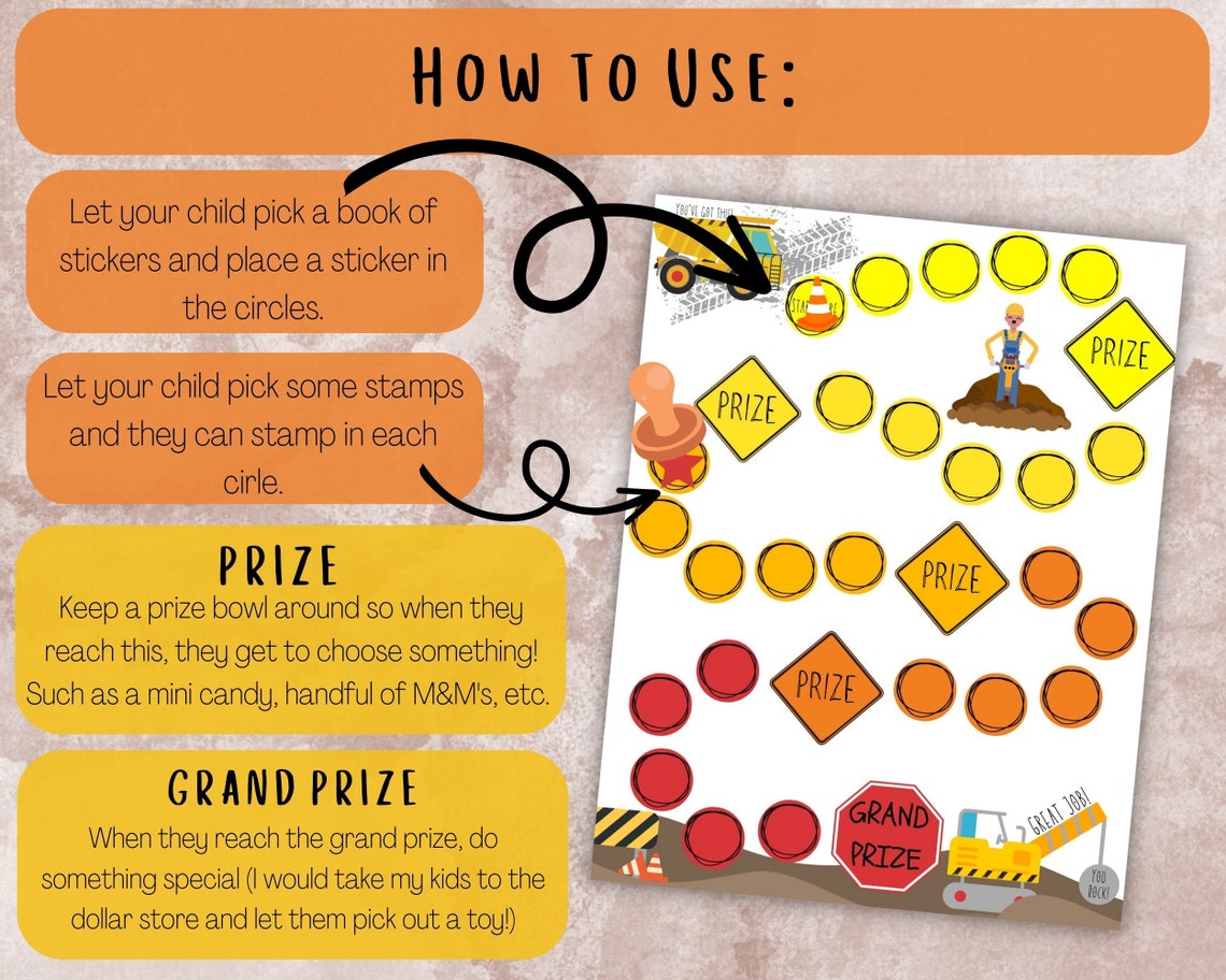 Printable Construction Reward Chart, Kids Reward Chart, Kid ...