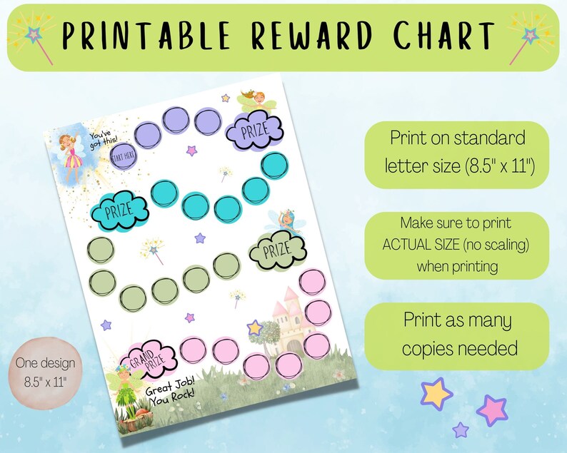 Printable Fairy Rewards Chart, Fairy Rewards Chart, Printable Reward ...