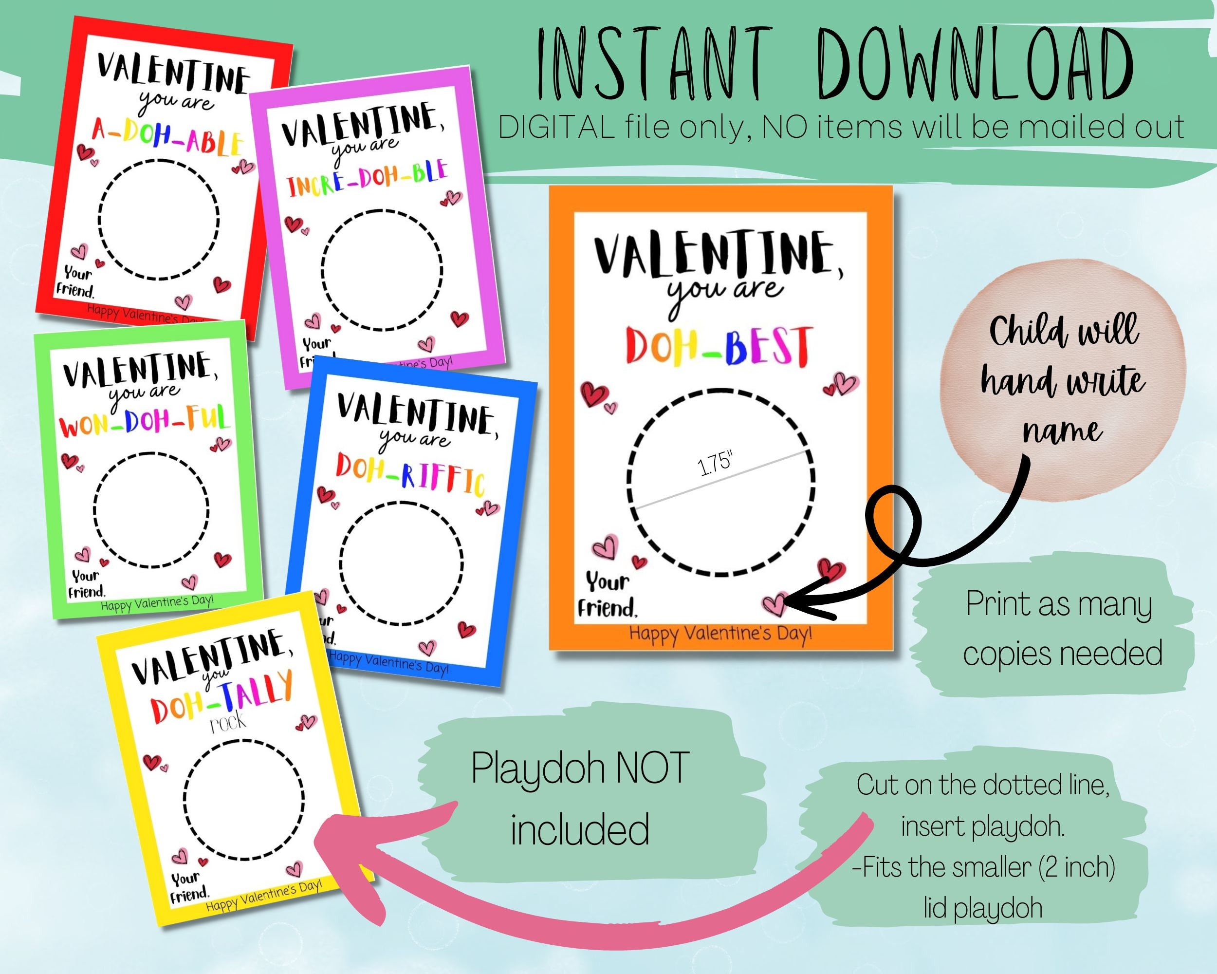 Printable Sucker Valentine Cards, Kids Valentine Cards, Playdoh ...