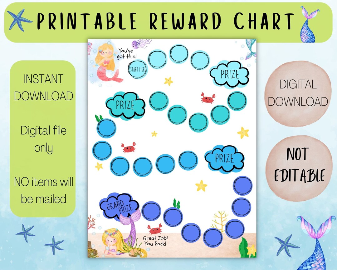 Mermaid Rewards Chart, Printable Rewards Chart, Printable Mermaid ...