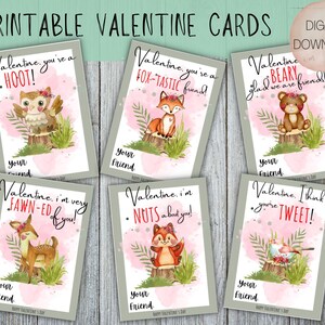 Printable Valentine Cards, Printable Valentine Cards for Kids, Woodland ...