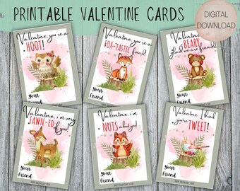 Printable Valentine Cards for Kids - Woodland Animal Valentine Cards ...