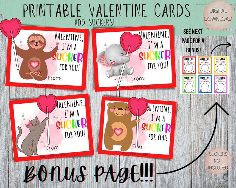 Printable Sucker Valentine Cards, Kids Valentine Cards, Playdoh ...