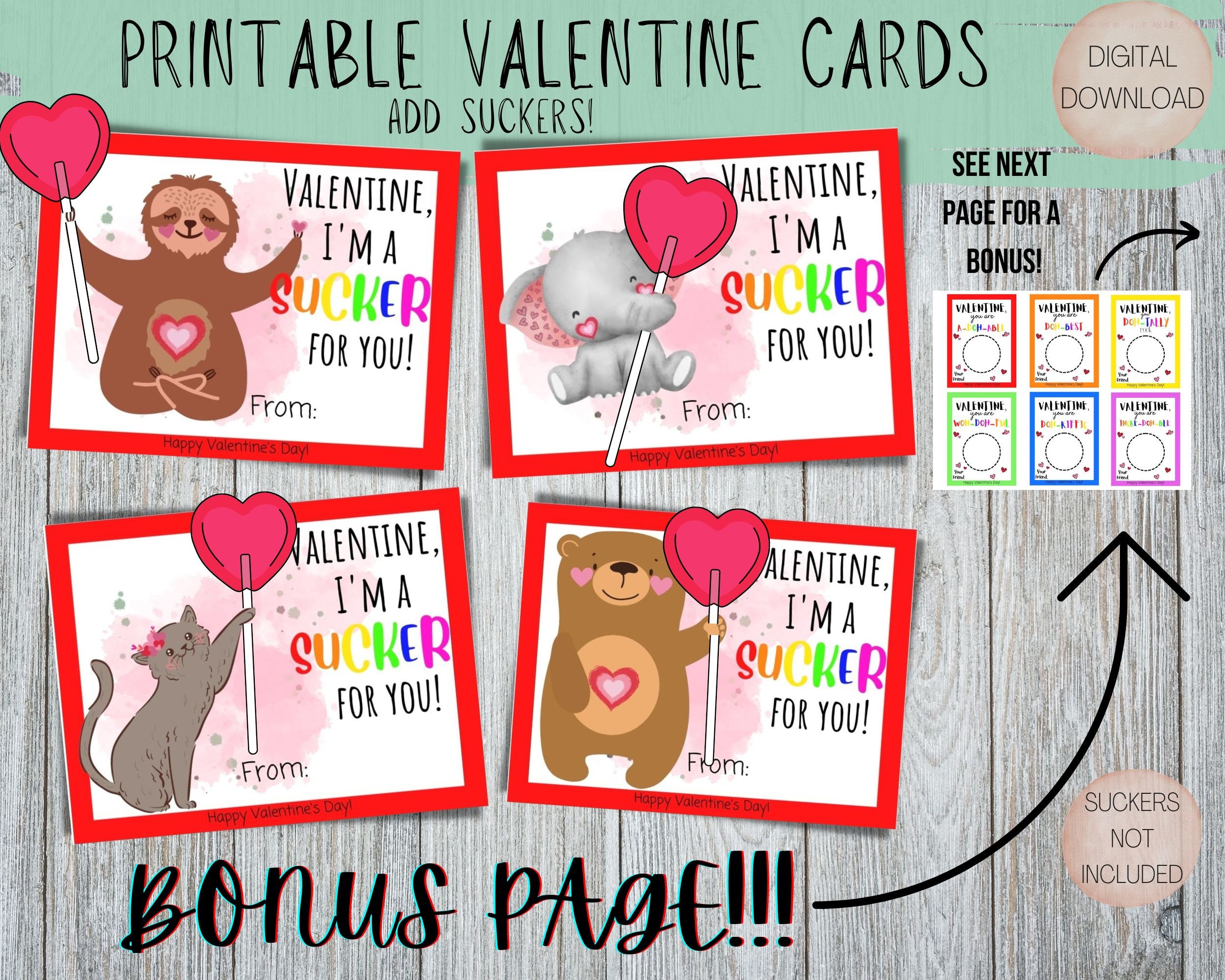 Printable Sucker Valentine Cards, Kids Valentine Cards, Playdoh ...