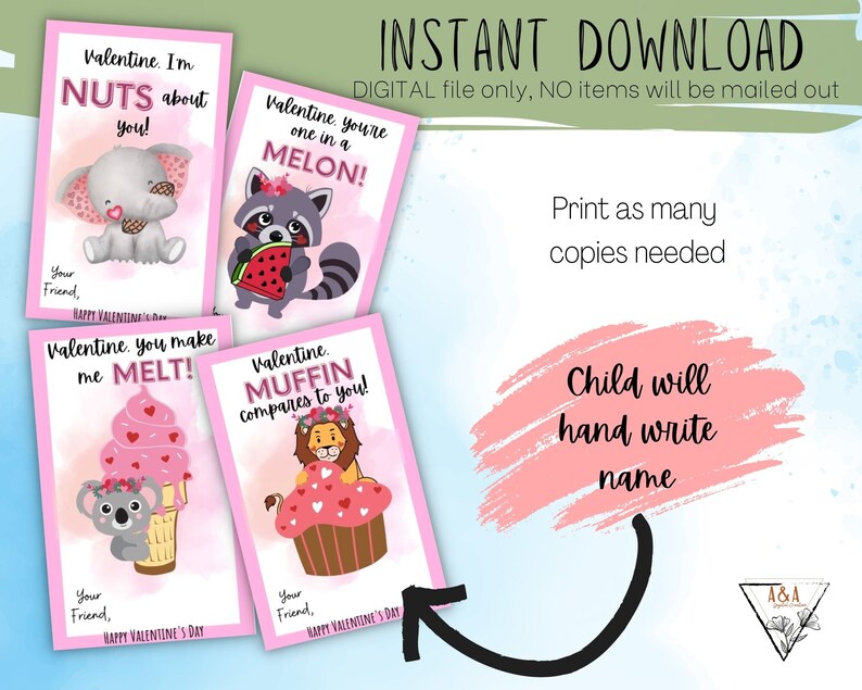 Printable Food Valentine Cards, Printable Valentine Cards, Kids ...