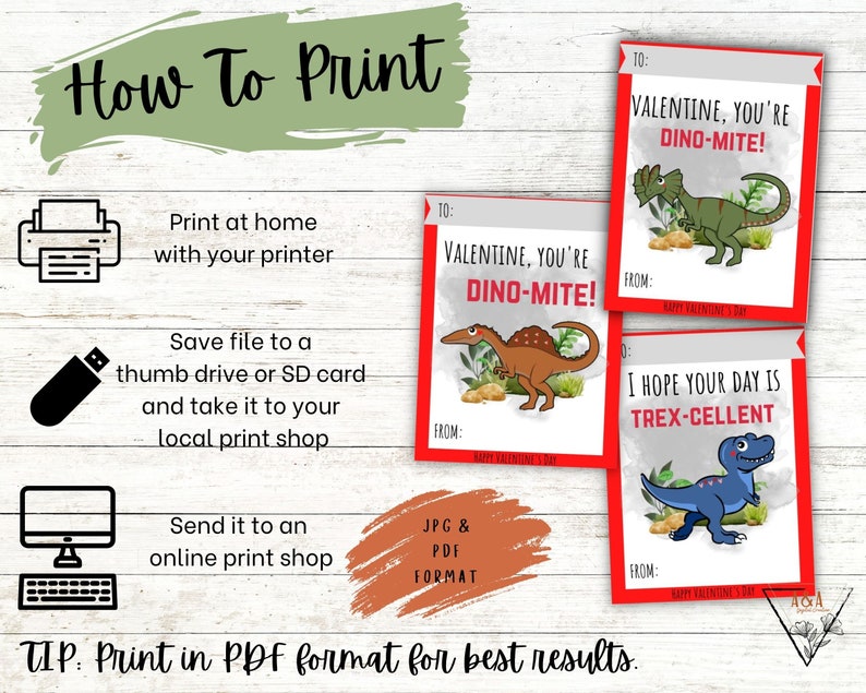 Kids Dinosaur Valentine's Cards, Valentine Cards, Printable Kids ...