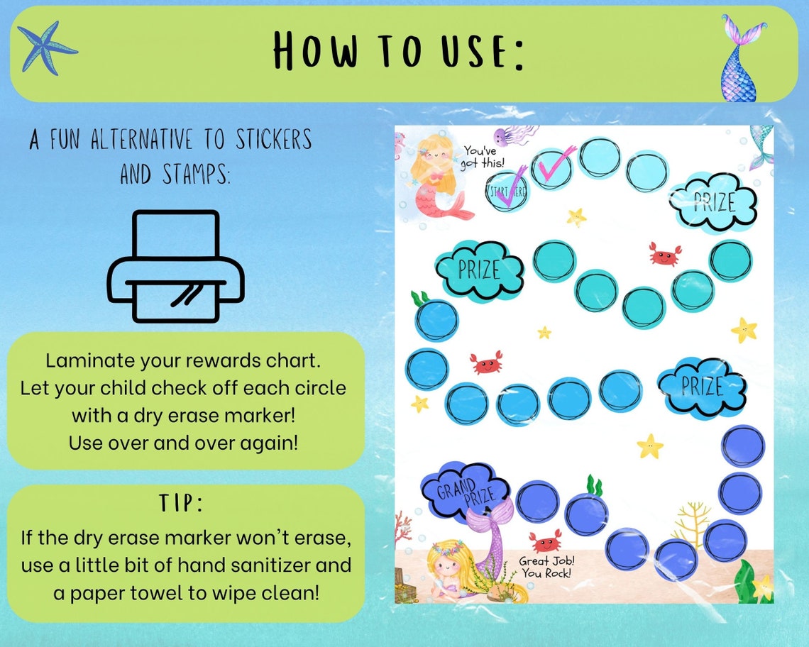 Mermaid Rewards Chart, Printable Rewards Chart, Printable Mermaid ...