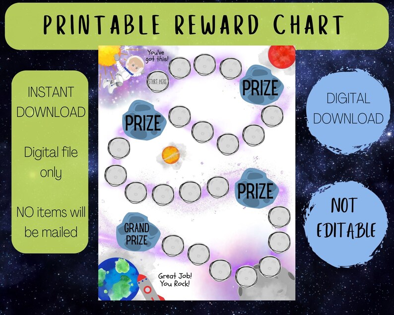 Printable Astronaut Rewards Chart, Rewards Chart, Kids Astronaut Chart ...