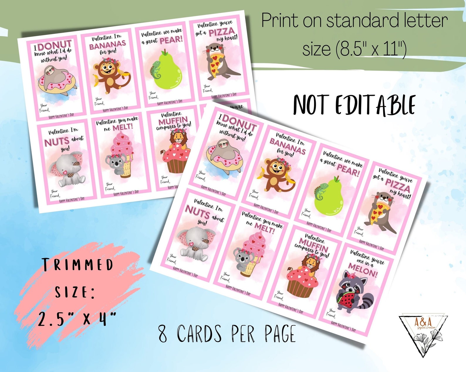 Printable Food Valentine Cards, Printable Valentine Cards, Kids ...