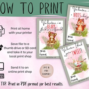 Printable Valentine Cards, Printable Valentine Cards for Kids, Woodland ...