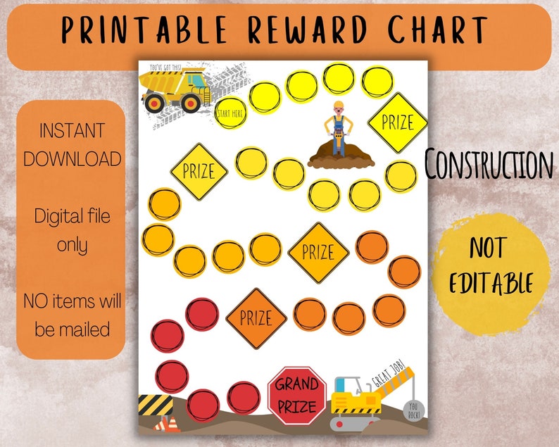 Printable Construction Reward Chart, Kids Reward Chart, Kid ...