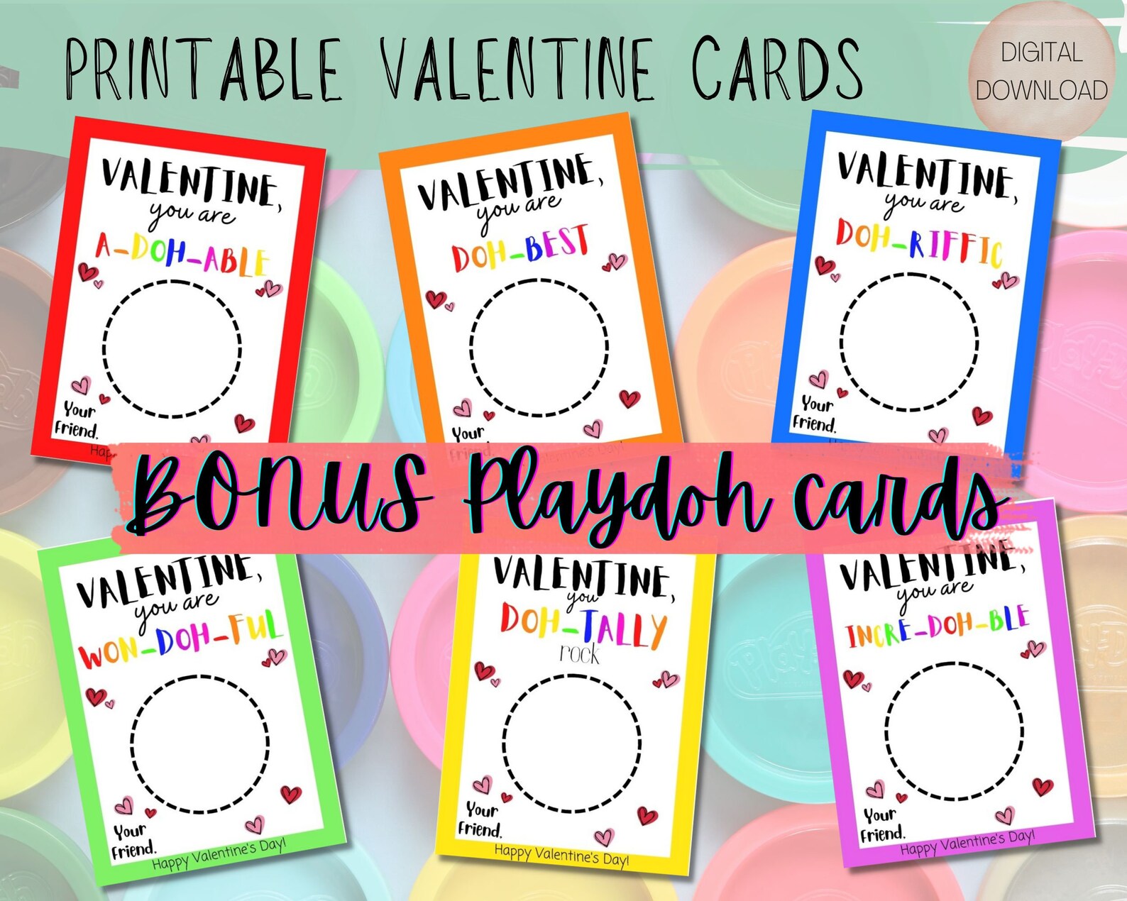 Printable Sucker Valentine Cards, Kids Valentine Cards, Playdoh ...