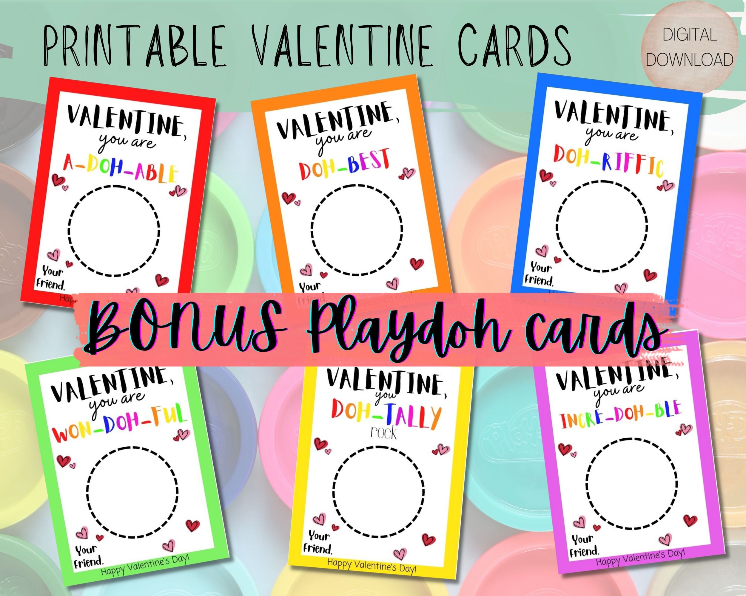 Printable Sucker Valentine Cards, Kids Valentine Cards, Playdoh ...