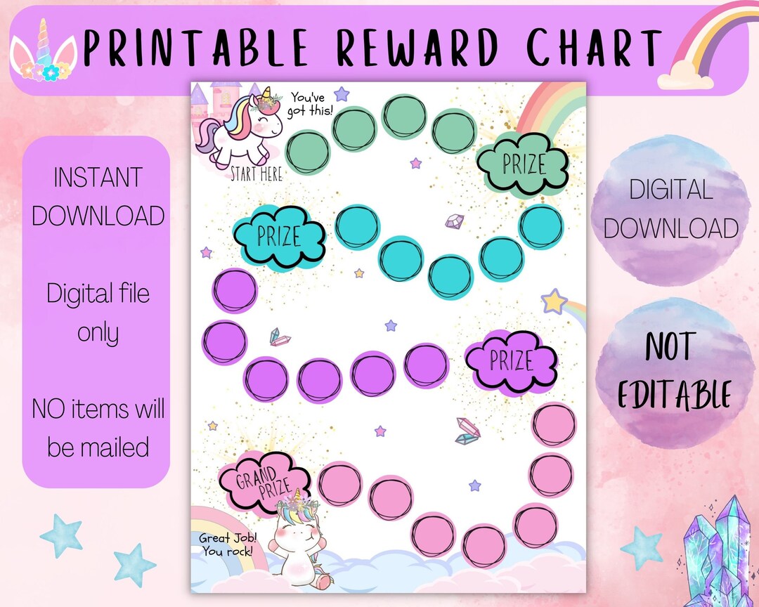 Unicorn Rewards Chart, Printable Rewards Chart, Printable Unicorn ...