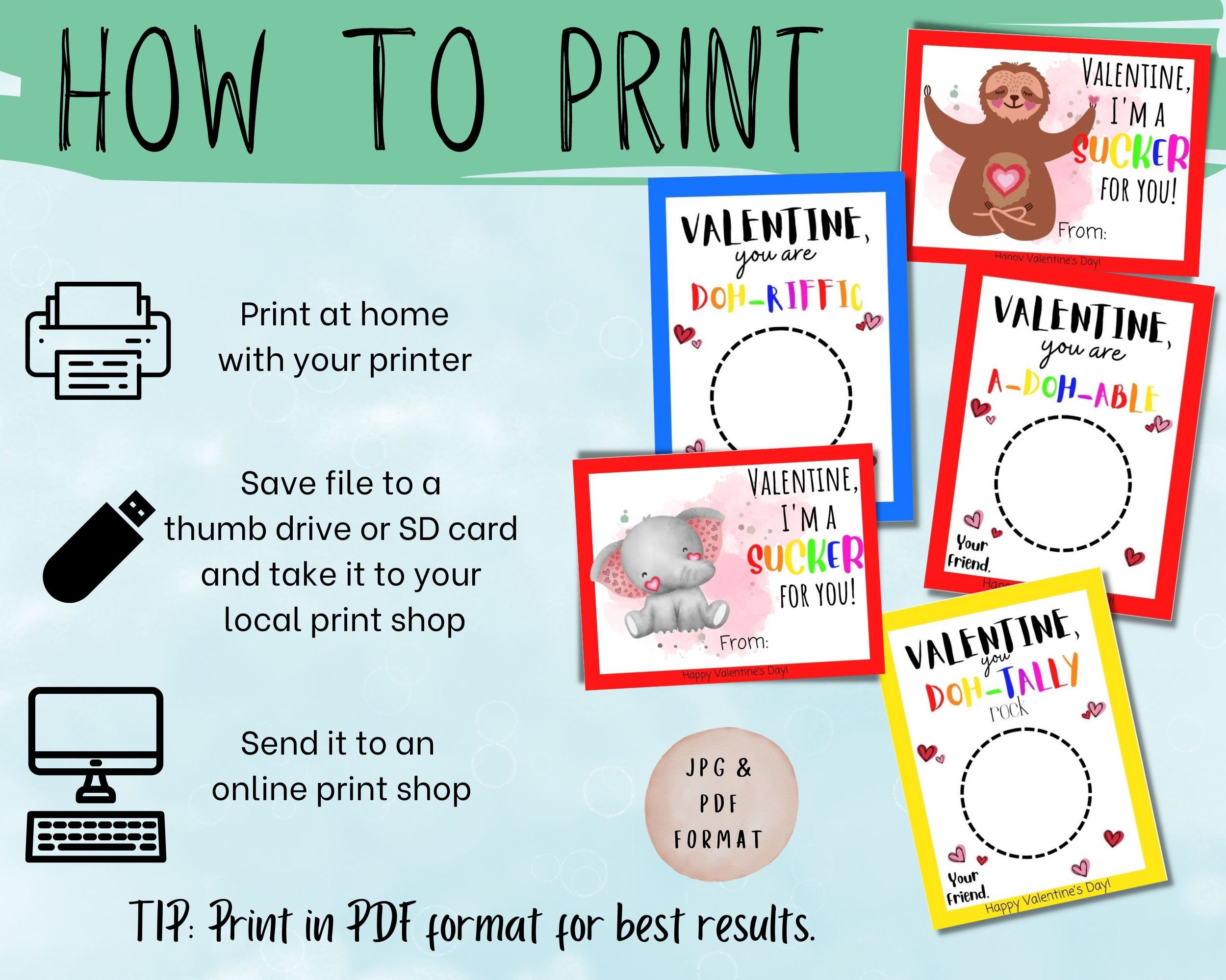 Printable Sucker Valentine Cards, Kids Valentine Cards, Playdoh ...