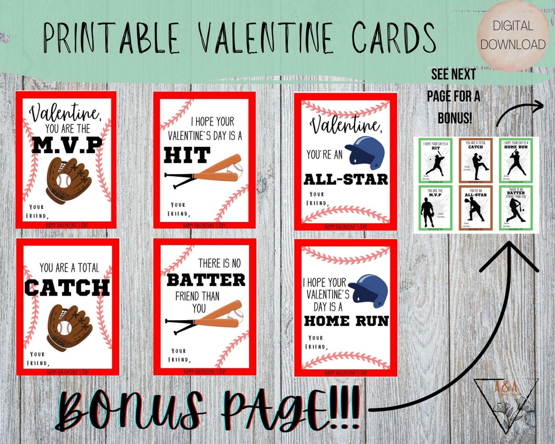 Printable Baseball Valentine Cards for Kids, Sports Valentine Cards ...