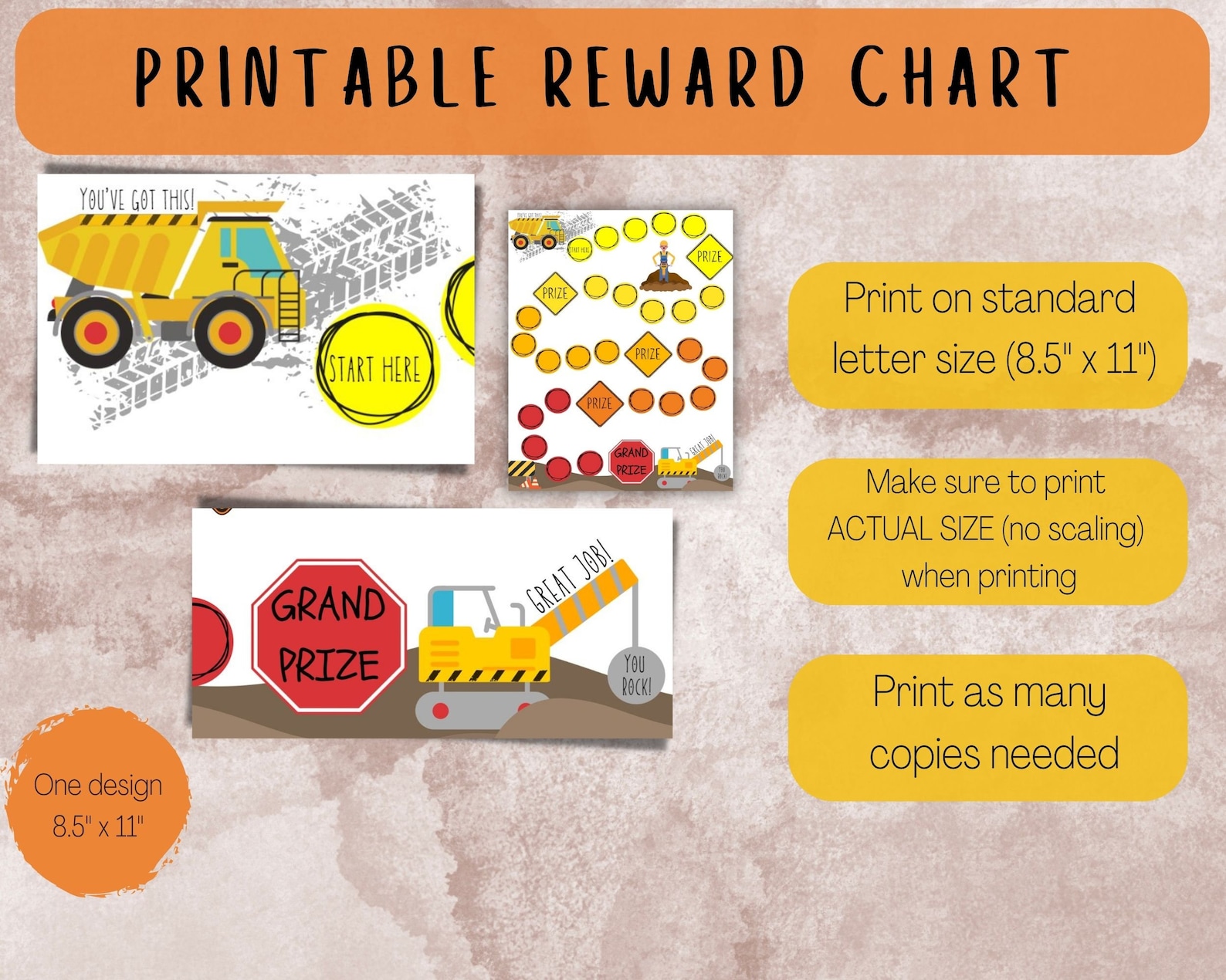 Printable Construction Reward Chart, Kids Reward Chart, Kid ...