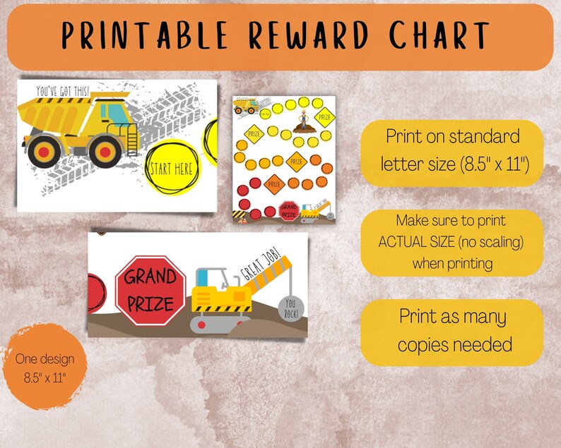 Printable Construction Reward Chart, Kids Reward Chart, Kid ...